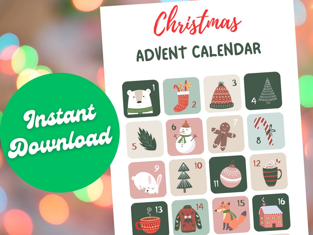 Printable Christmas Advent Calendar - Cute Advent Calendar Printable ...