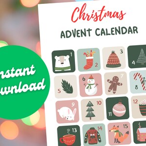 Printable Christmas Advent Calendar - Cute Advent Calendar Printable ...