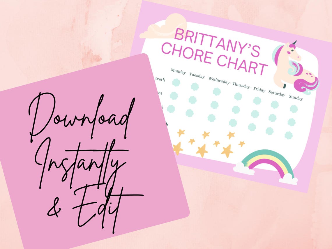 Unicorn Chore Chart for Kids - Editable Printable Chore Chart - Toddler ...