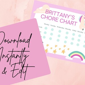 Unicorn Chore Chart for Kids - Editable Printable Chore Chart - Toddler ...