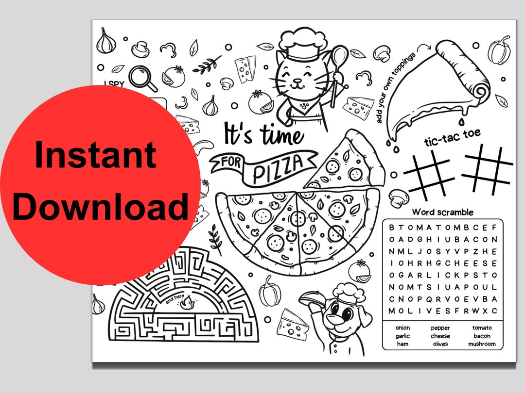 Printable Pizza Party Activity Mat - Instant Download - Kids Activity ...