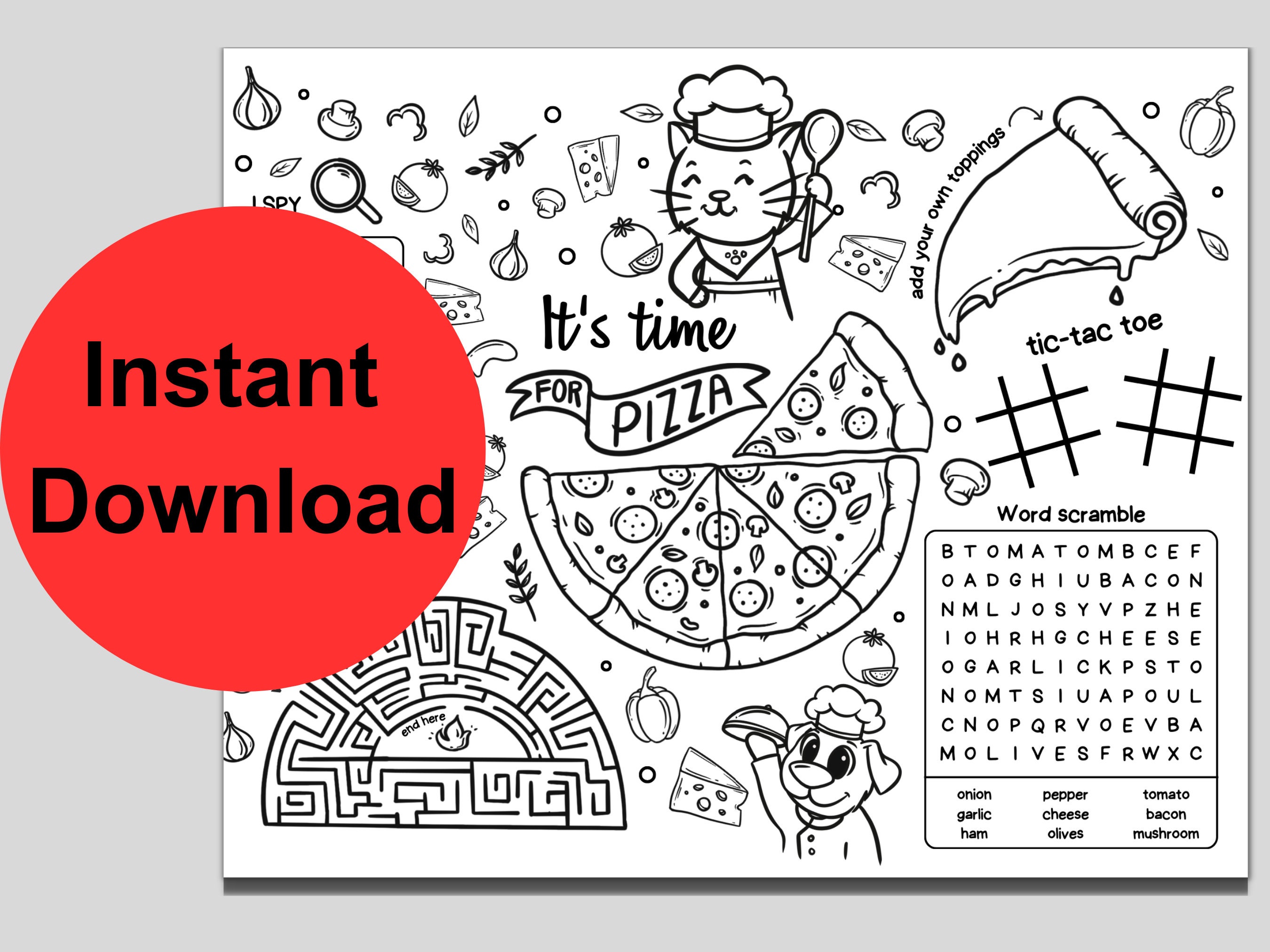 Printable Pizza Party Activity Mat - Instant Download - Kids Activity ...