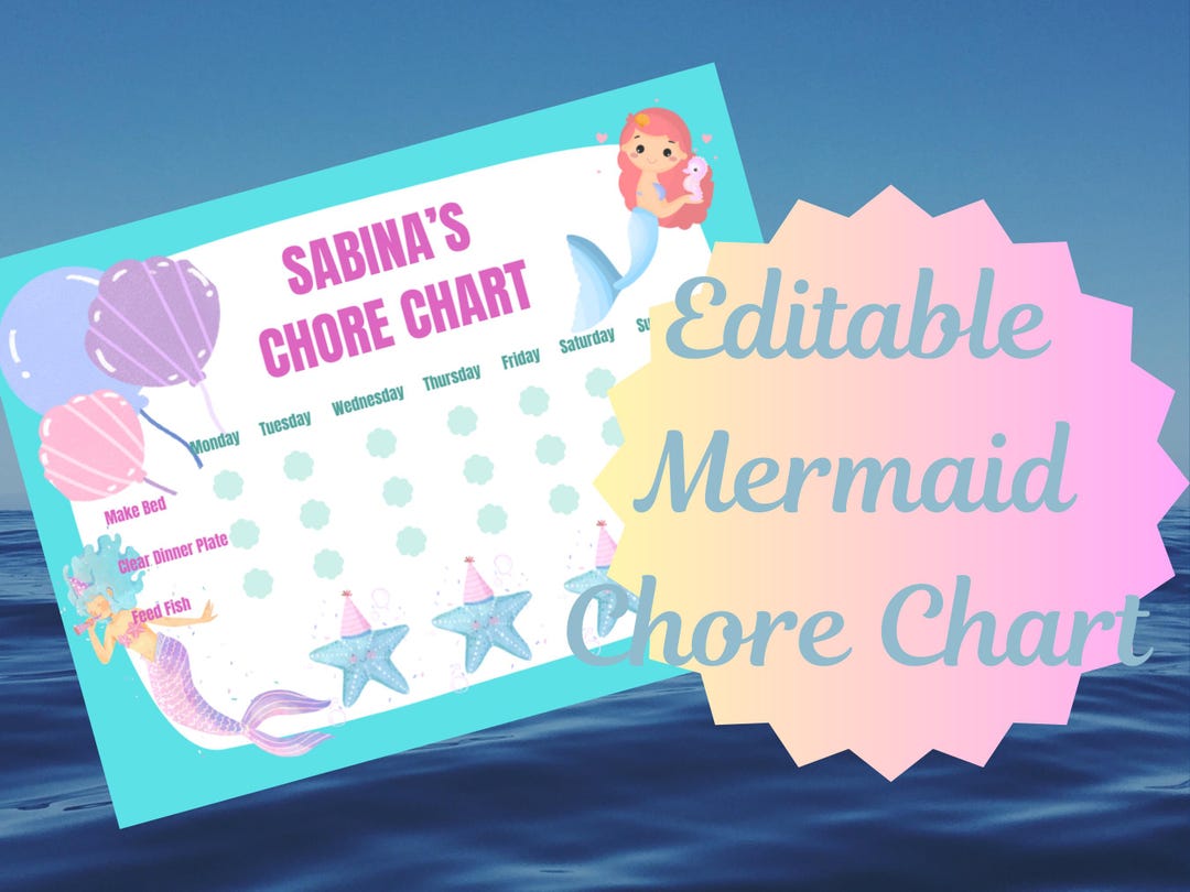 Mermaid Chore Chart for Kids - Editable Printable Chore Chart - Toddler ...