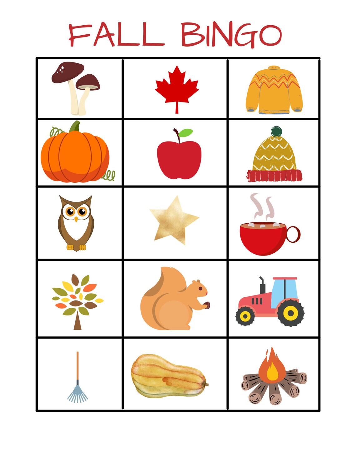 Printable Fall Bingo - Toddler Bingo - Printable Kids Fall Bingo - Fall ...