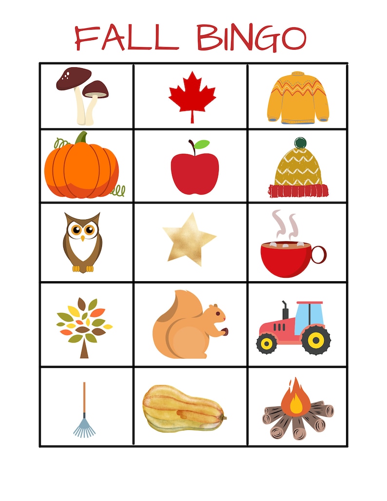 Printable Fall Bingo - Toddler Bingo - Printable Kids Fall Bingo - Fall ...