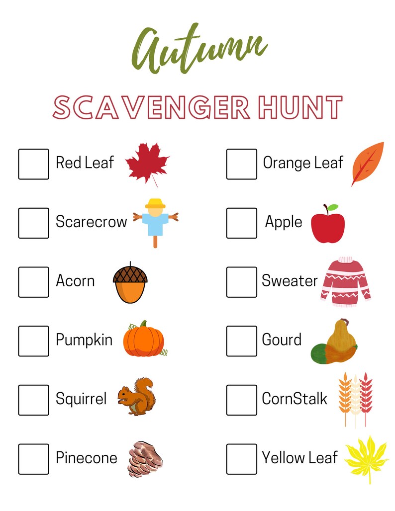 Printable Autumn Scavenger Hunt - Fall Checklist - Fall Activity - Fall ...