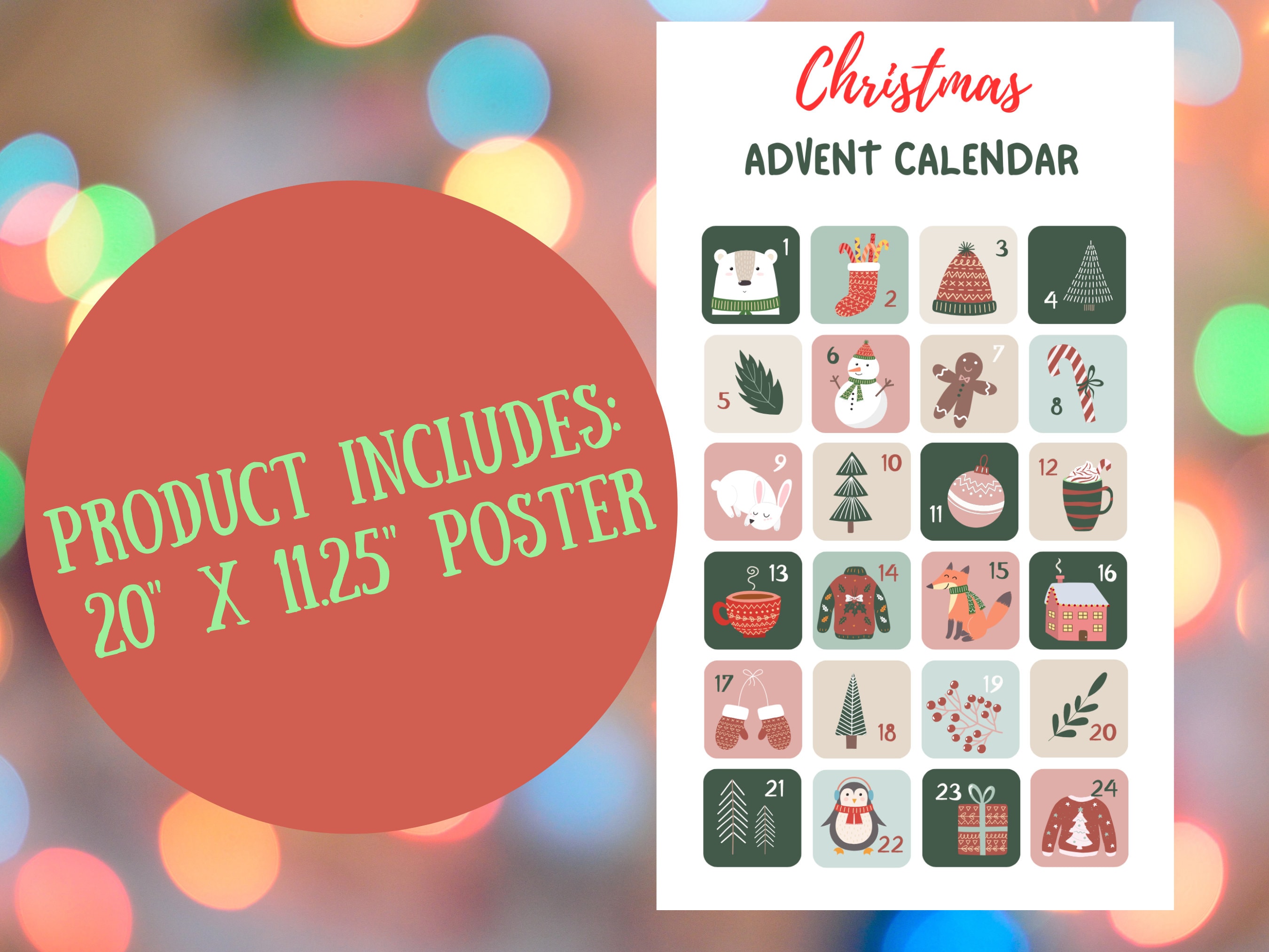 Printable Christmas Advent Calendar - Cute Advent Calendar Printable ...