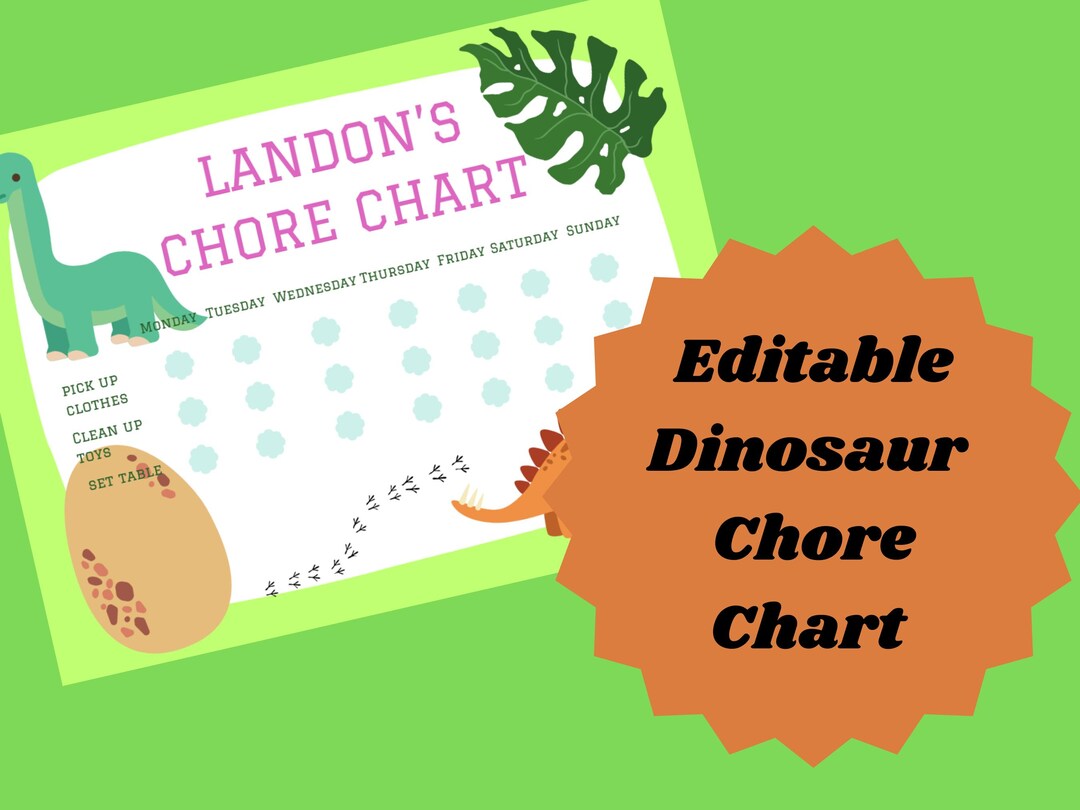 Dinosaur Chore Chart for Kids - Editable Printable Chore Chart ...