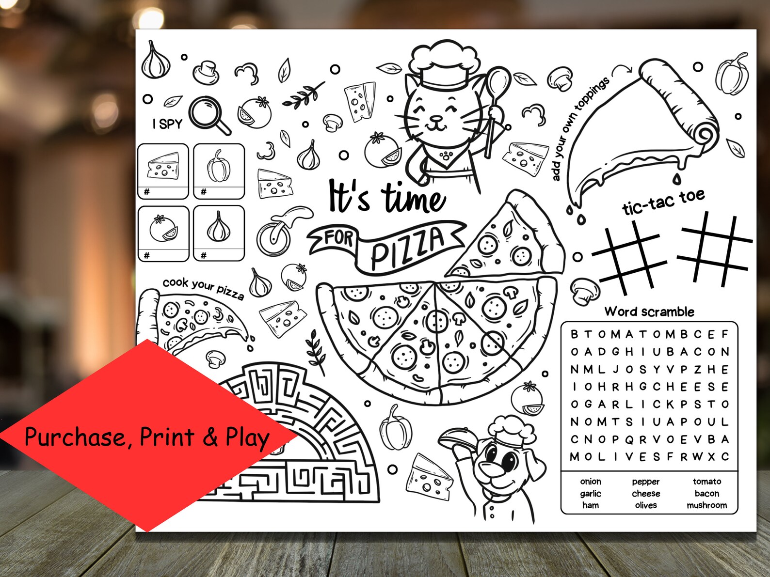 Printable Pizza Party Activity Mat - Instant Download - Kids Activity ...