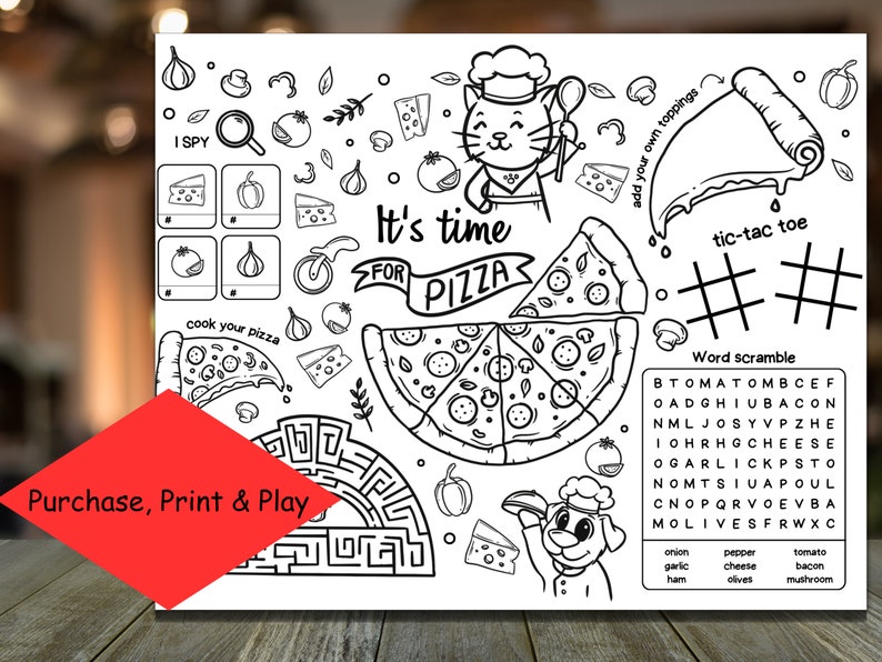 Printable Pizza Party Activity Mat - Instant Download - Kids Activity ...