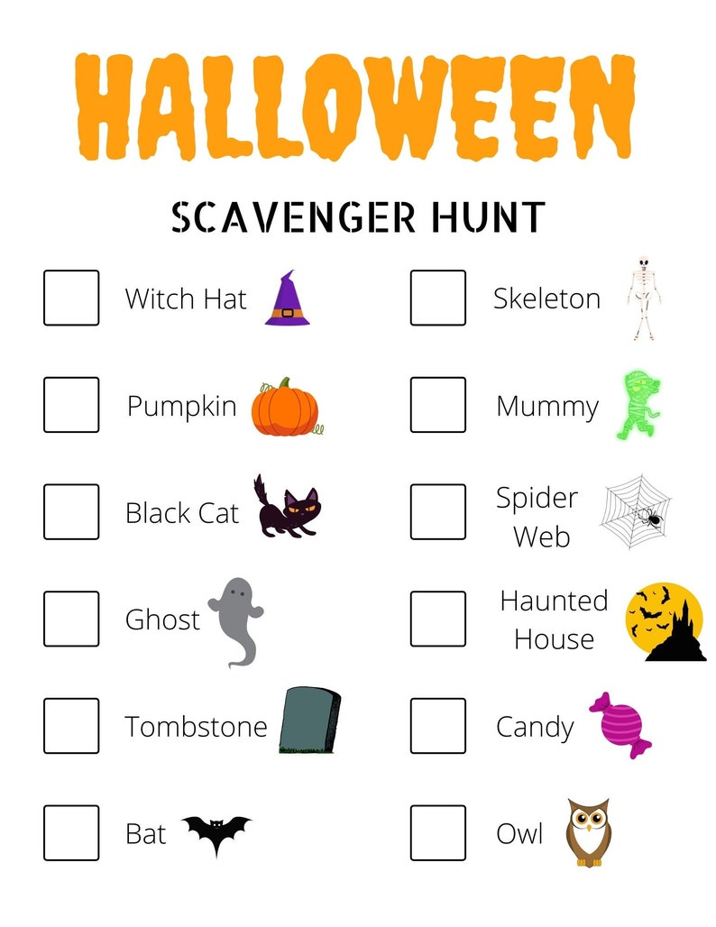 Printable Halloween Scavenger Hunt - Halloween Scavenger Hunt for Kids ...