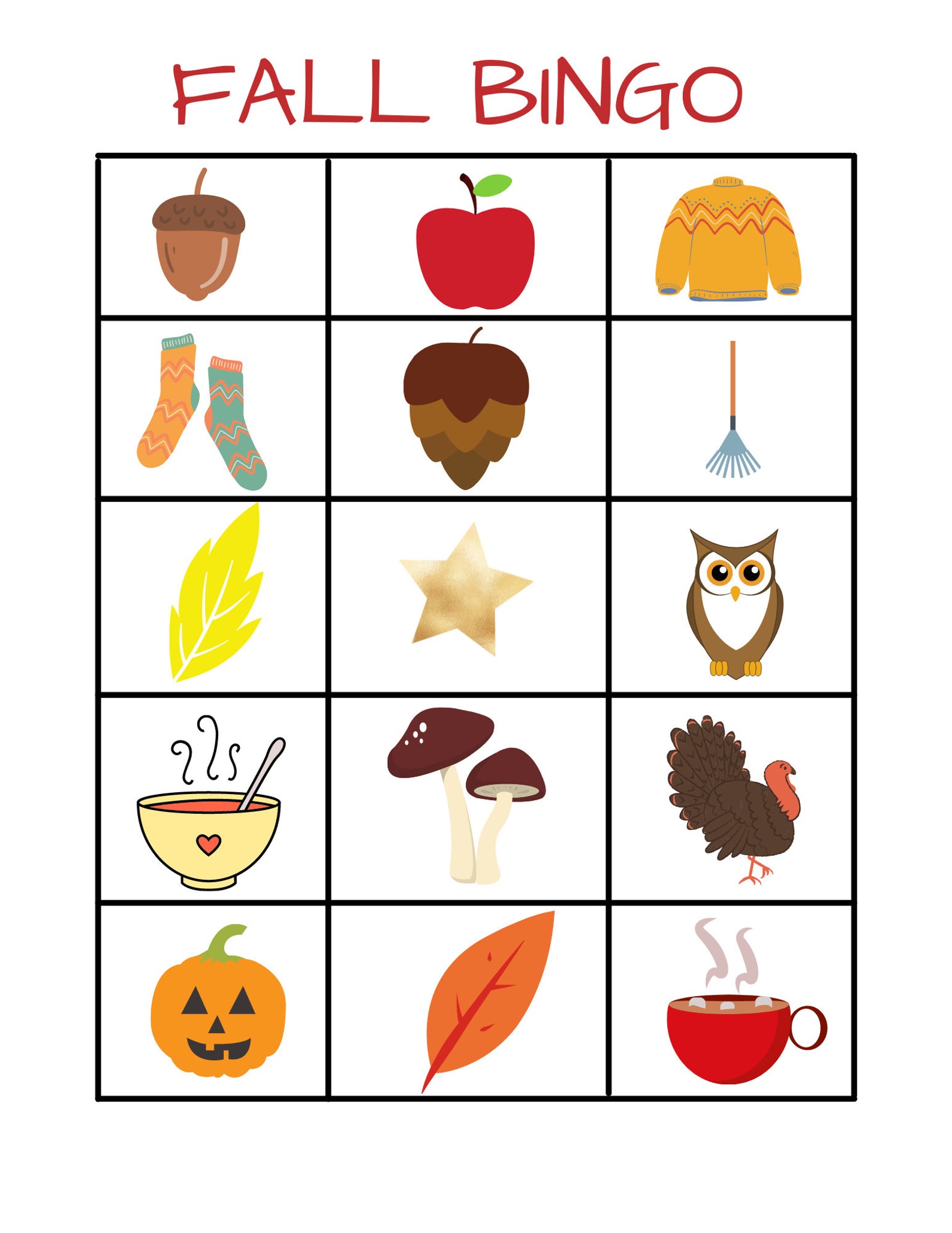 Digital Download - Printable Fall Bingo - Instant Download for ...