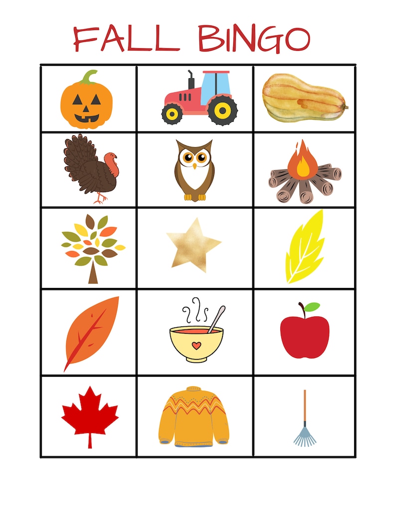 Digital Download - Printable Fall Bingo - Instant Download for ...