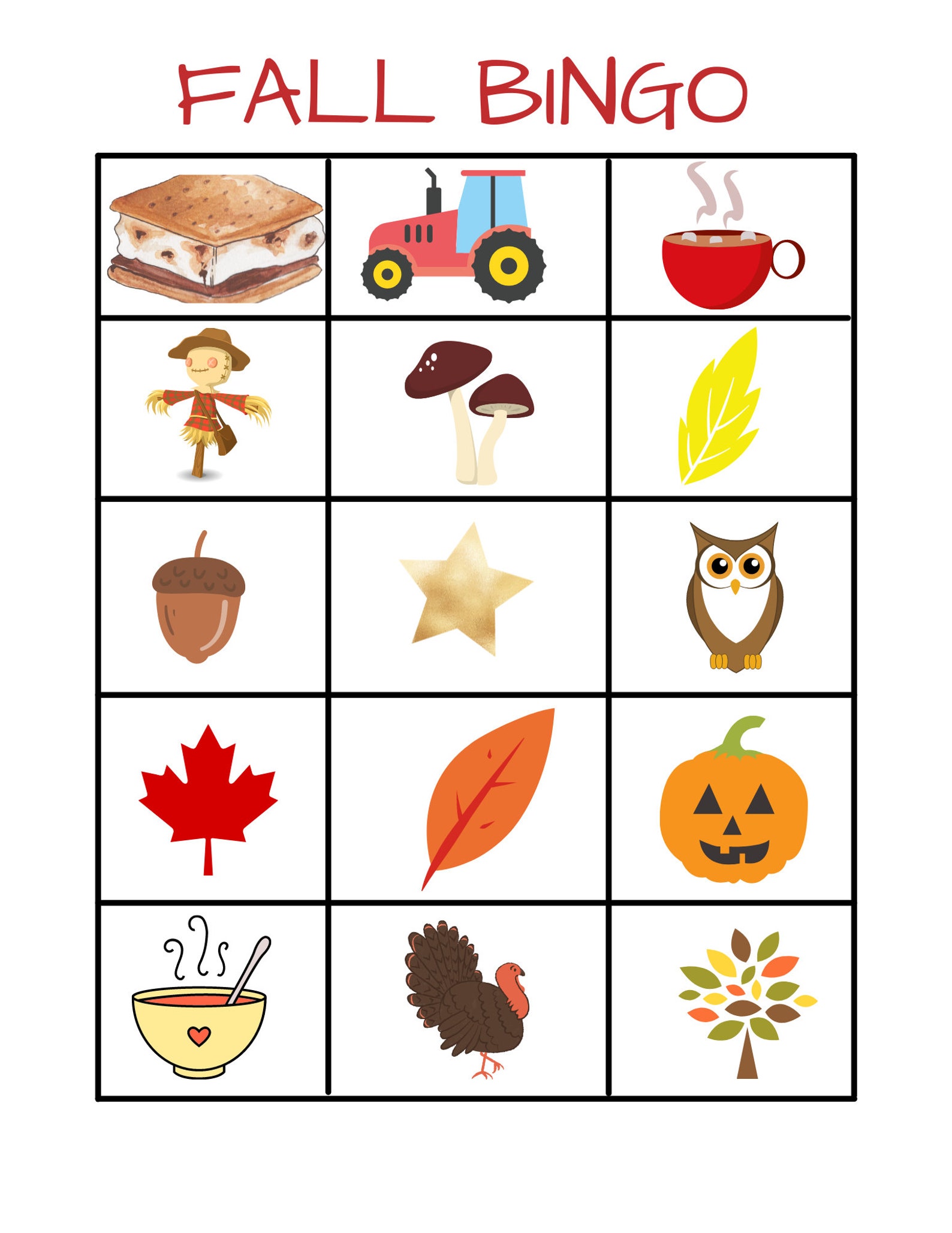Printable Fall Bingo - Toddler Bingo - Printable Kids Fall Bingo - Fall ...