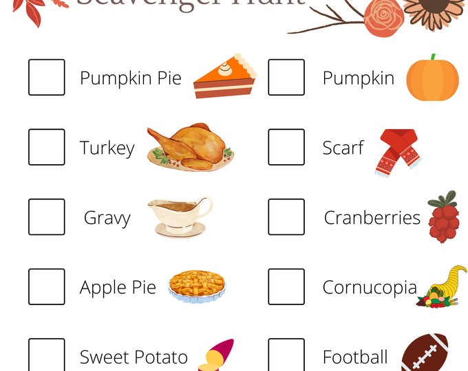Printable Thanksgiving Scavenger Hunt - Printable Scavenger Hunt for ...