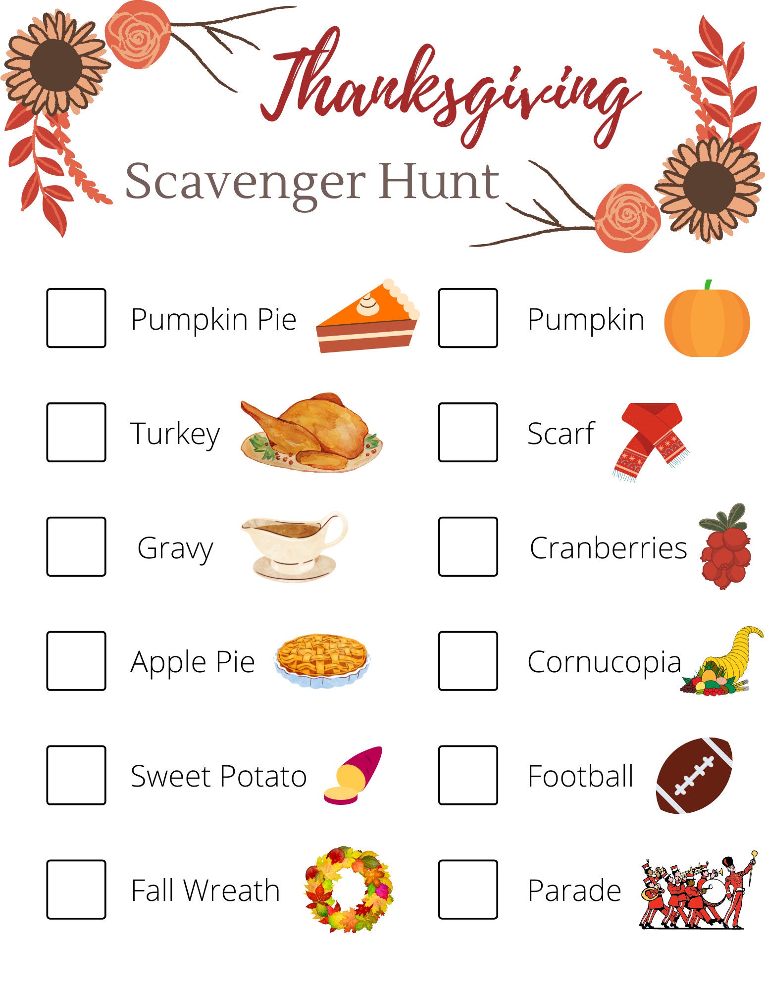 Printable Thanksgiving Scavenger Hunt - Printable Scavenger Hunt for ...