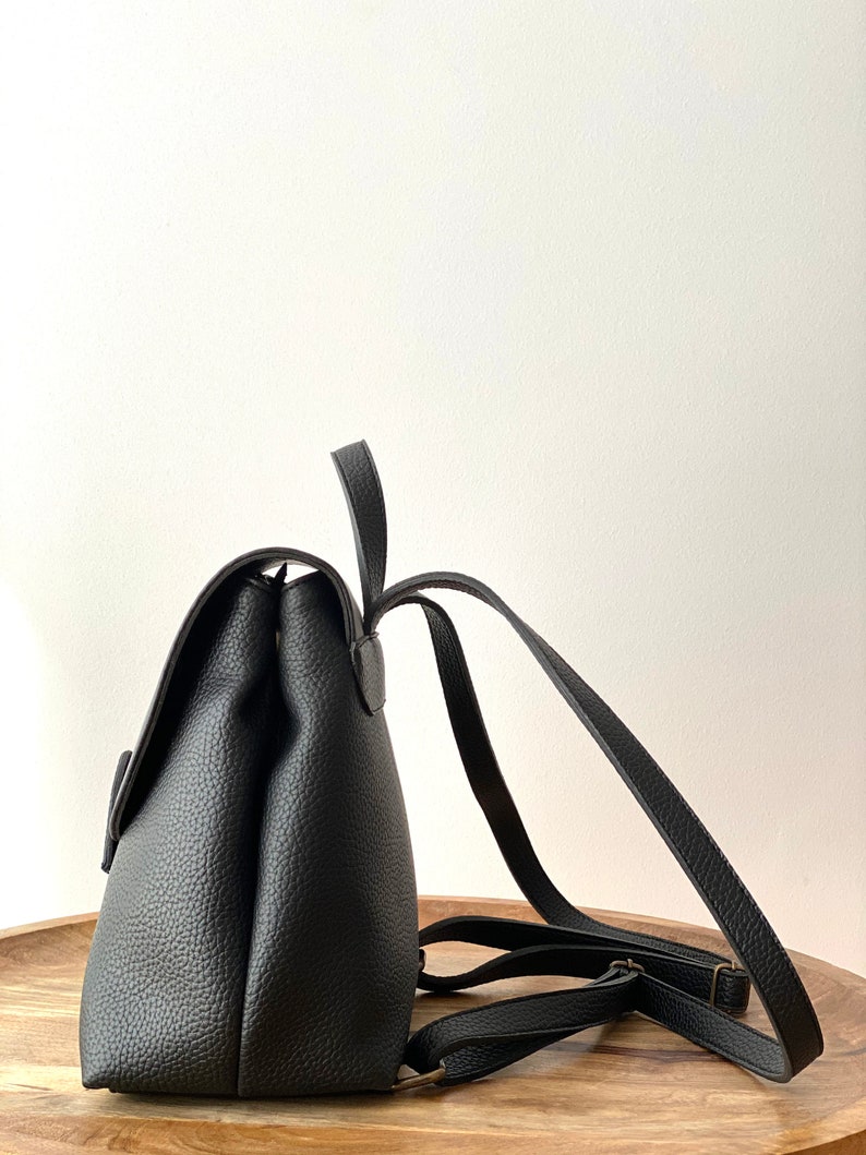 Faux Leather Black Backpack Square Backpack Vegan Backpack - Etsy