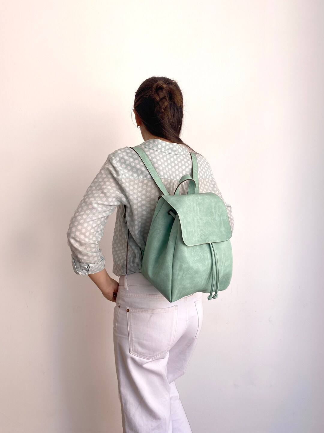 Mint Green Backpack - Vegan Backpack - Water Resistant - Vegan Leather ...