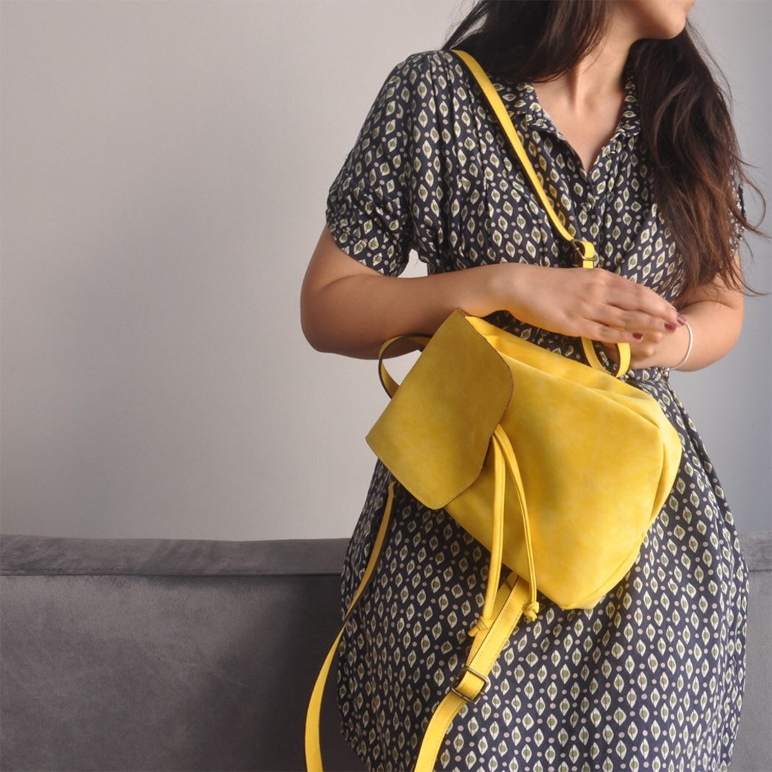 Mini Backpack - Yellow Bag - Vegan Backpack - Convertible Bag - Yellow ...