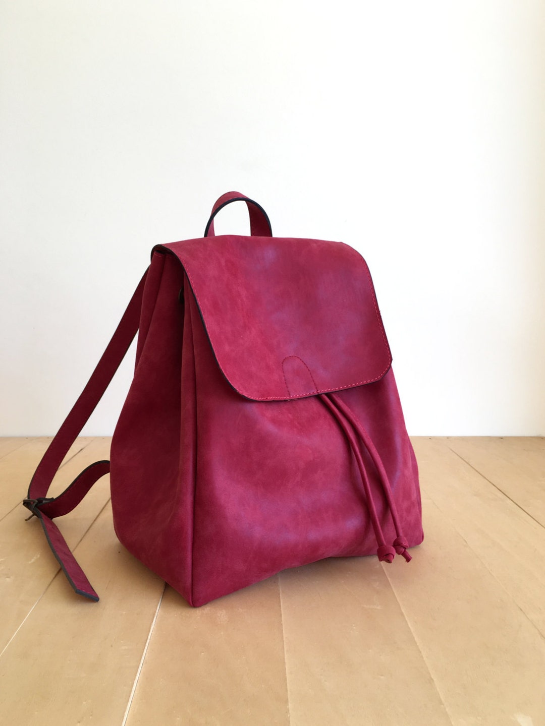 Faux Leather Red Backpack - Vegan Backpack - Water Resistant - Vegan ...
