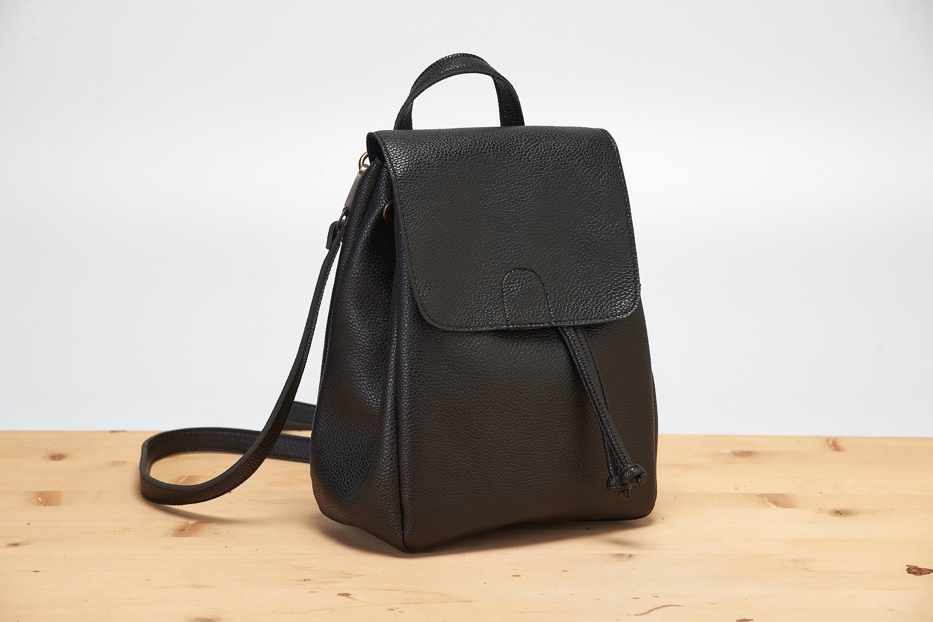 Black Mini Backpack - Vegan Backpack - Natural Grain - Convertible Bag ...