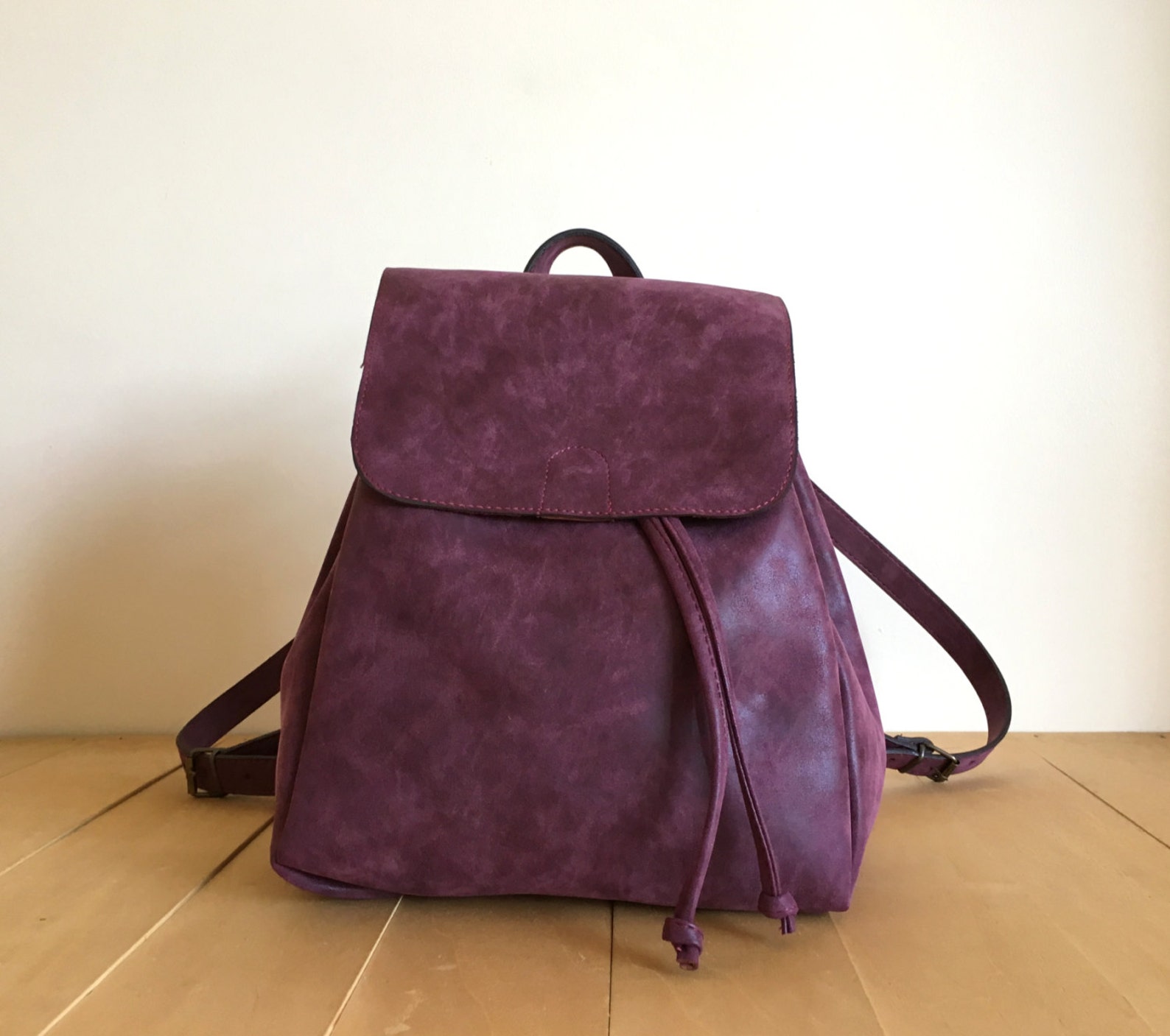 Faux Leather Burgundy Backpack - Vegan Backpack - Water Resistant ...