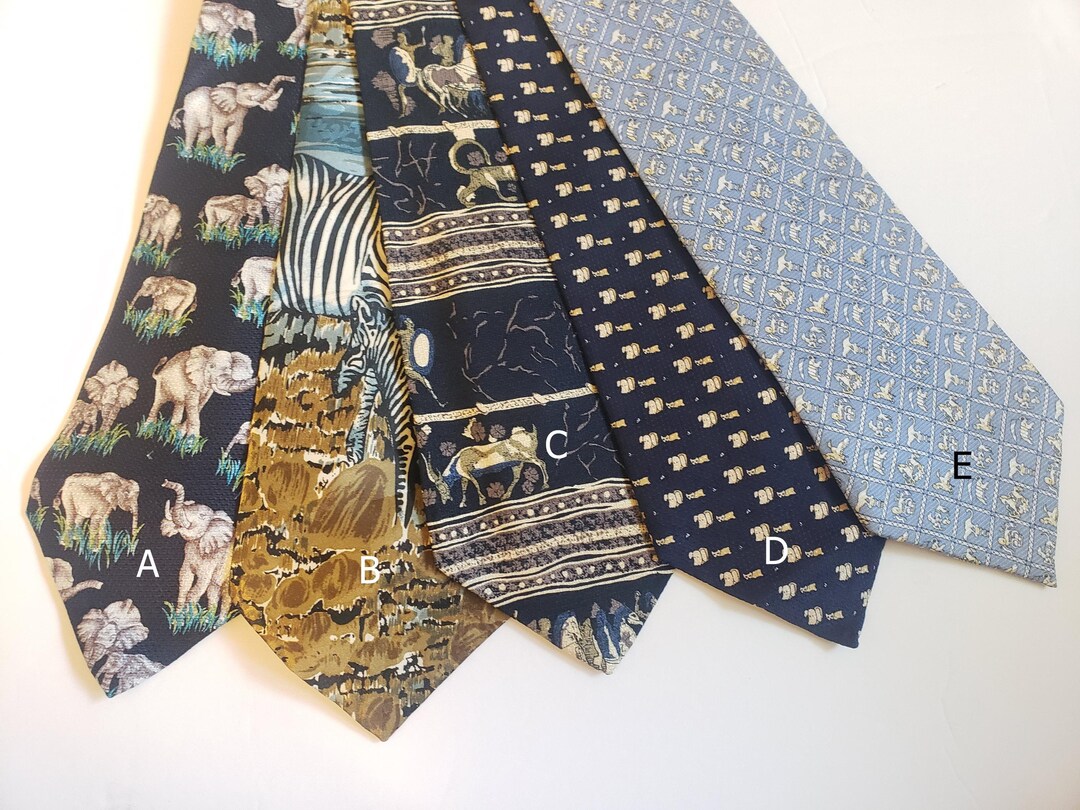 Vintage Wild Animals Necktie, Elephant Print Men's Tie, Zebra Men's ...