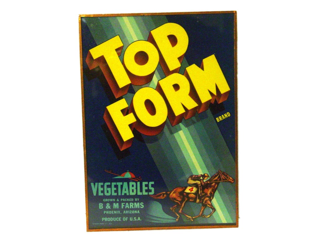 Vintage Horse Racing Jockey Vegetables Crate Label, Copper Foil Frame ...