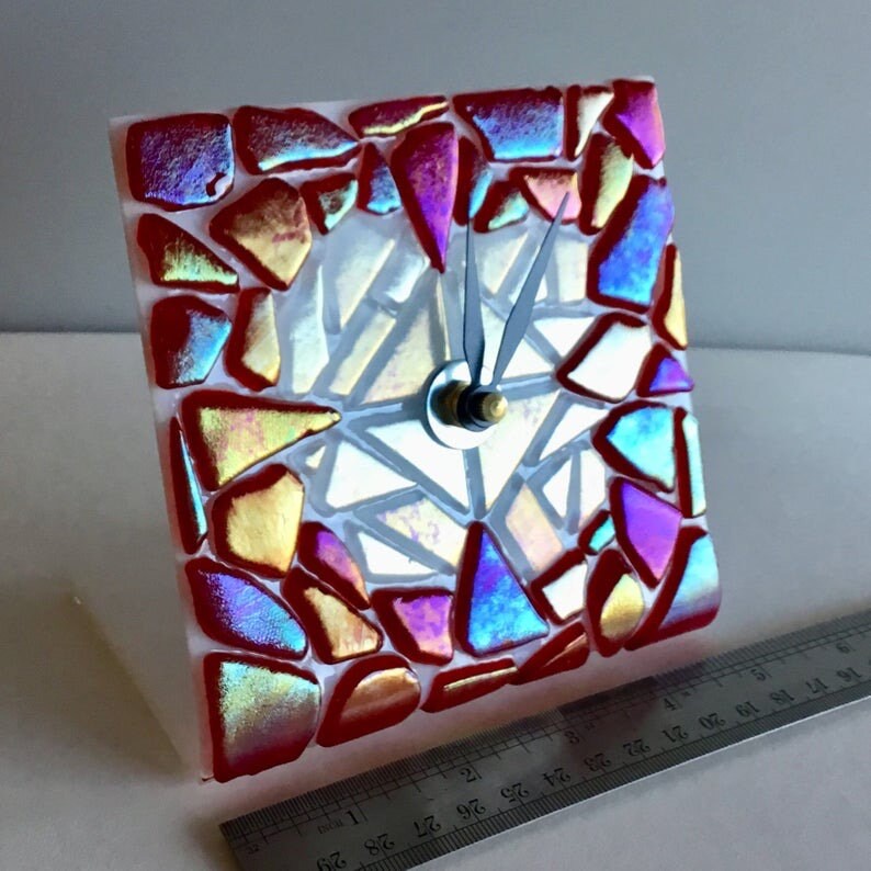 Desk Clock Functional Art Fused Glass Unique Freestanding - Etsy