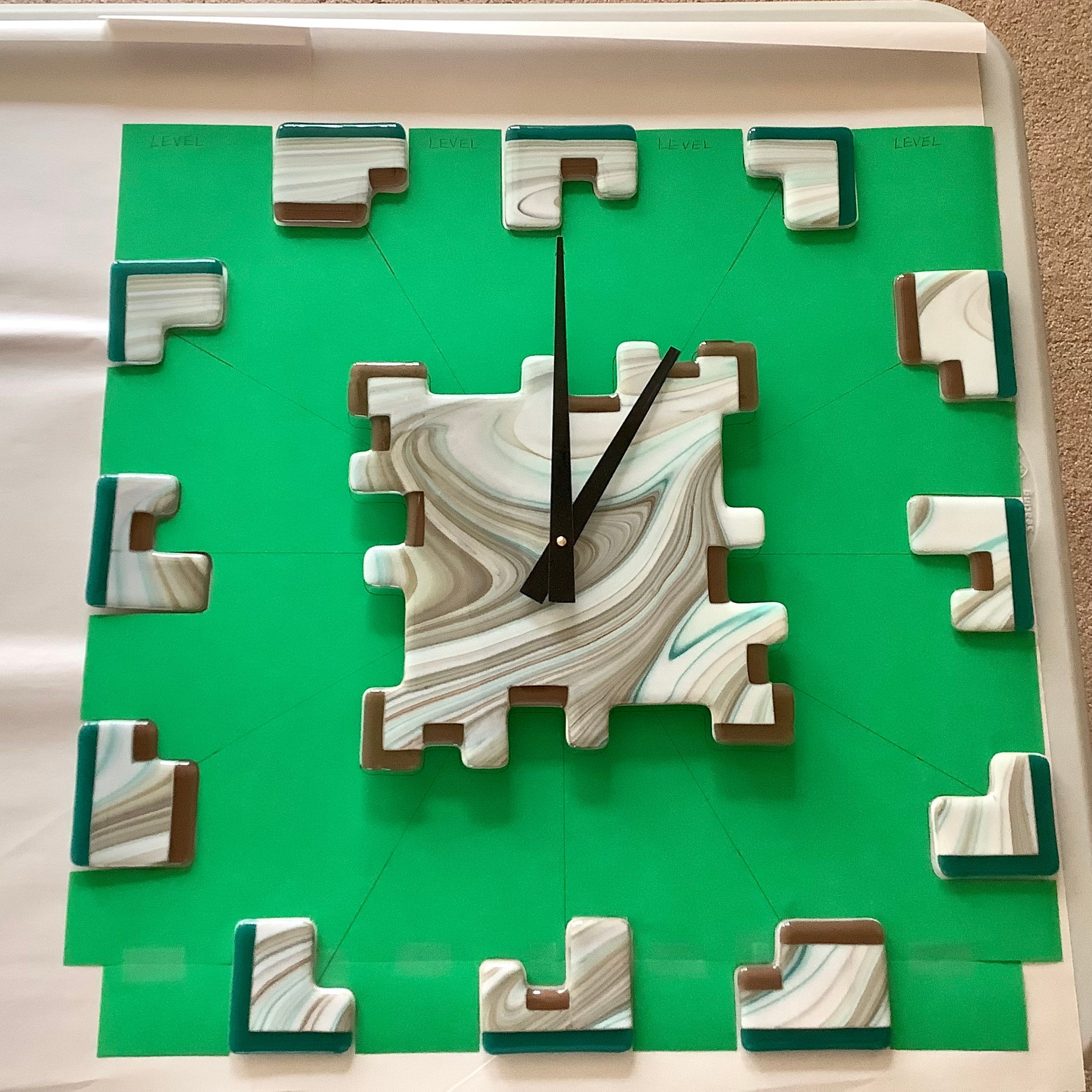 Jigsaw Puzzle Wall Clock 13 Pieces/2 Ft Diameter White/teal/bronze - Etsy