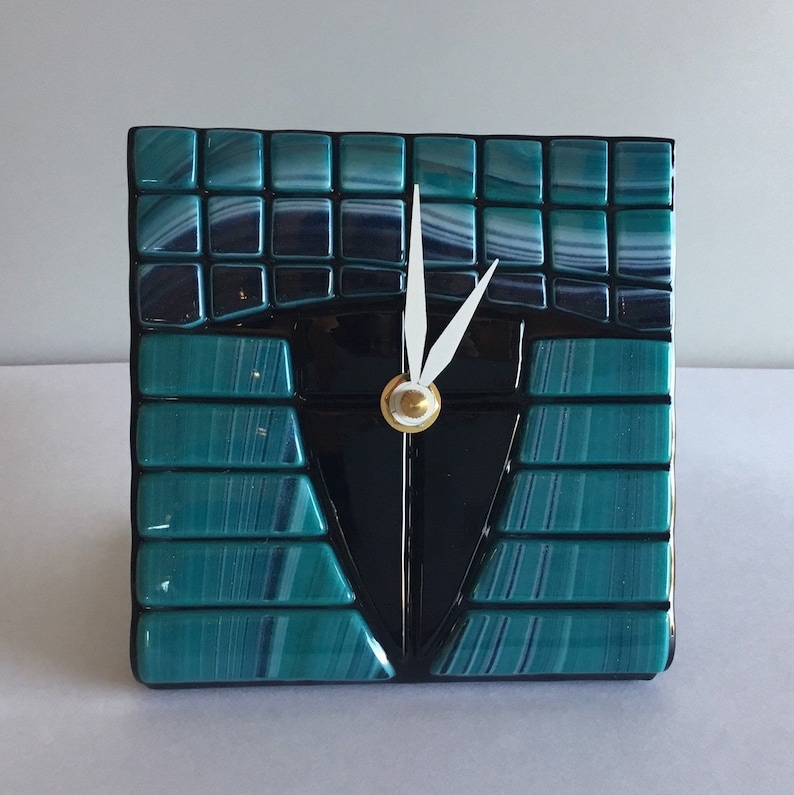 Desk Clock Functional Art Fused Glass Unique Freestanding - Etsy