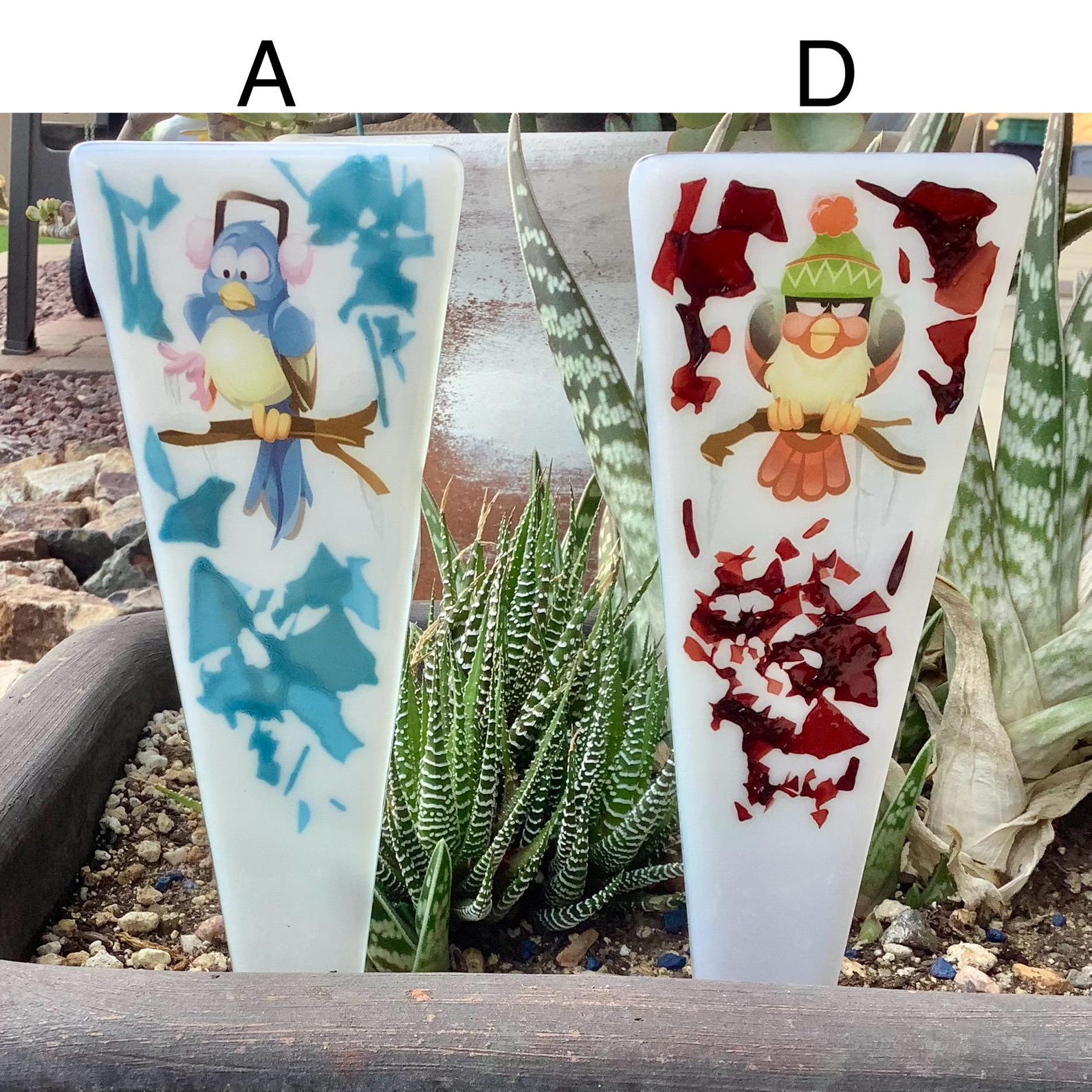 Winter Birds Pot Stakes Yard Garden Cute - Etsy