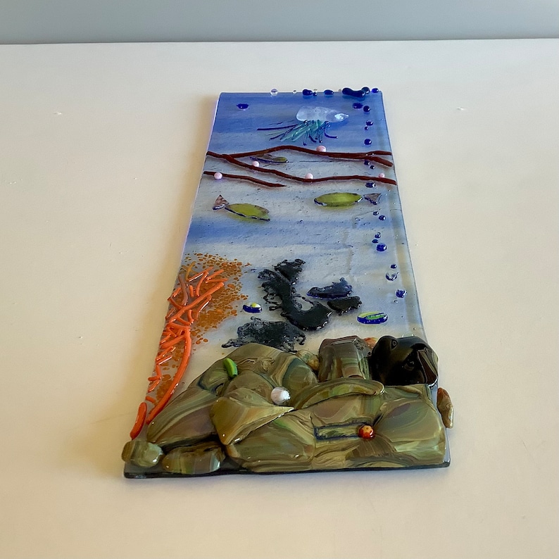 Fused Glass Seascape Triptych - Coral Reef Fish Jellyfish Aquarium - Etsy