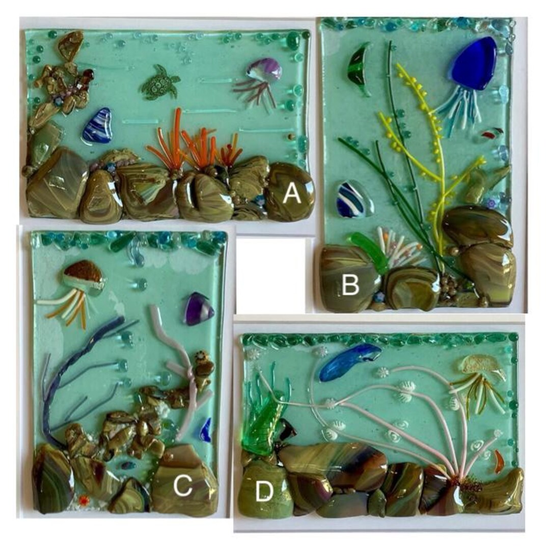 Glass Seascape - Ready to Frame- Jellyfish Turtle Fish Coral Ocean - Etsy