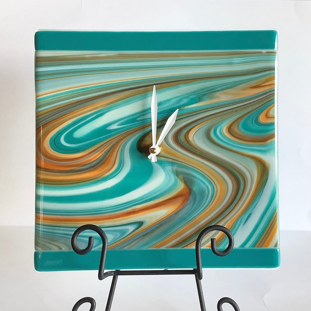 Wall Clock Functional Art - Southwestern Swirl Fused Glass - Etsy