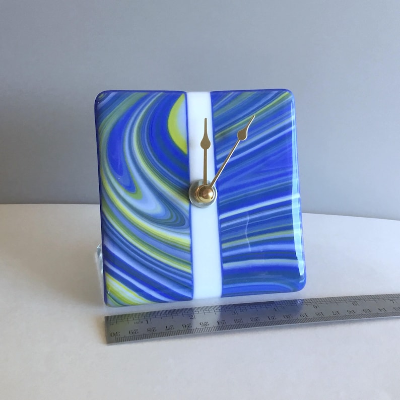 Desk Clock Functional Art Fused Glass Unique Freestanding - Etsy