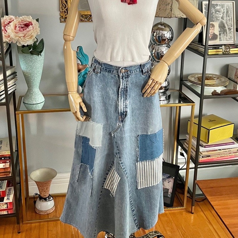 Upcycled Denim Skirt - Etsy