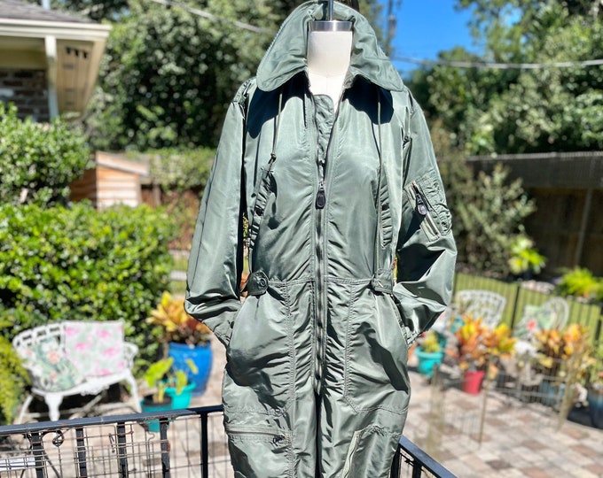 VINTAGE JOHN OWNBEY Flight Suit/green Satin Heavy Lined Winter Flight ...