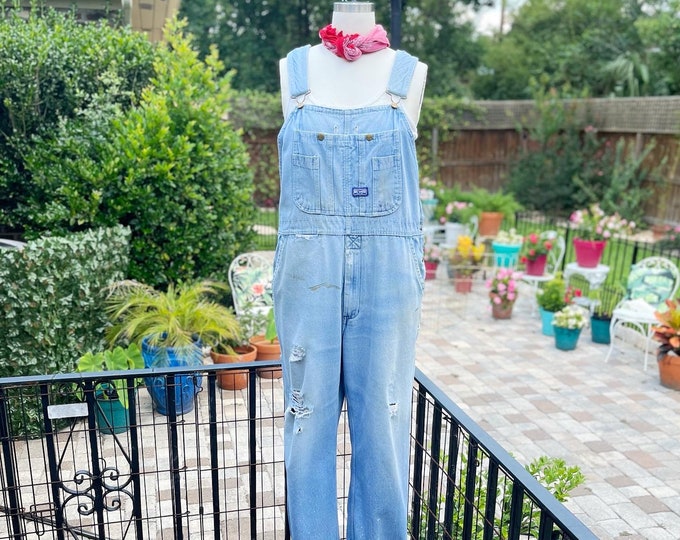 VINTAGE TRASHED Overalls/40'x44/faded Trashed Denim/vintage Ripped ...