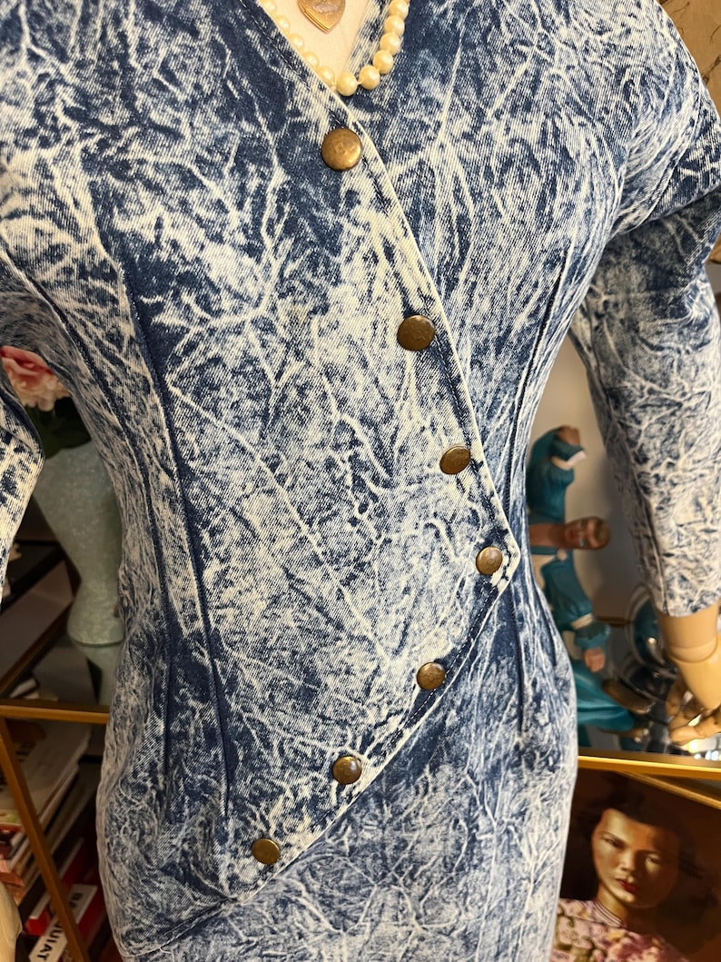 80s Acid Wash Denim Dress: Asymmetrical Snap Front Long Sleeve - Etsy