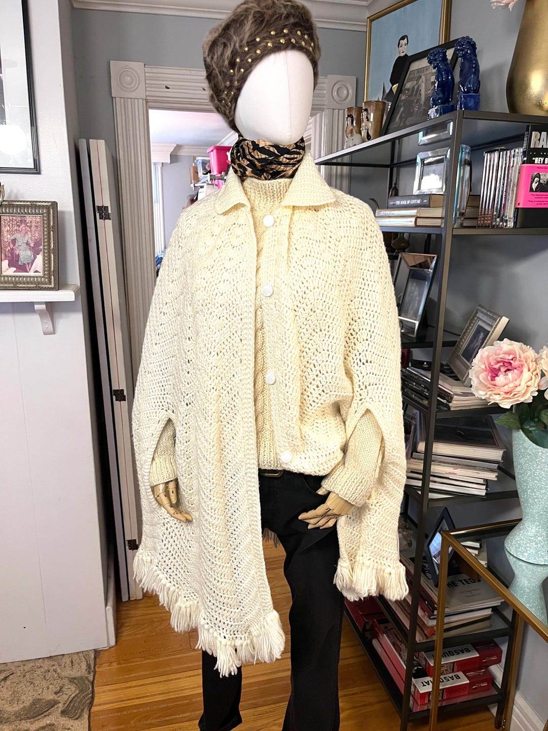 Vintage Crochet Cape: off White Button Thru Cape - Etsy