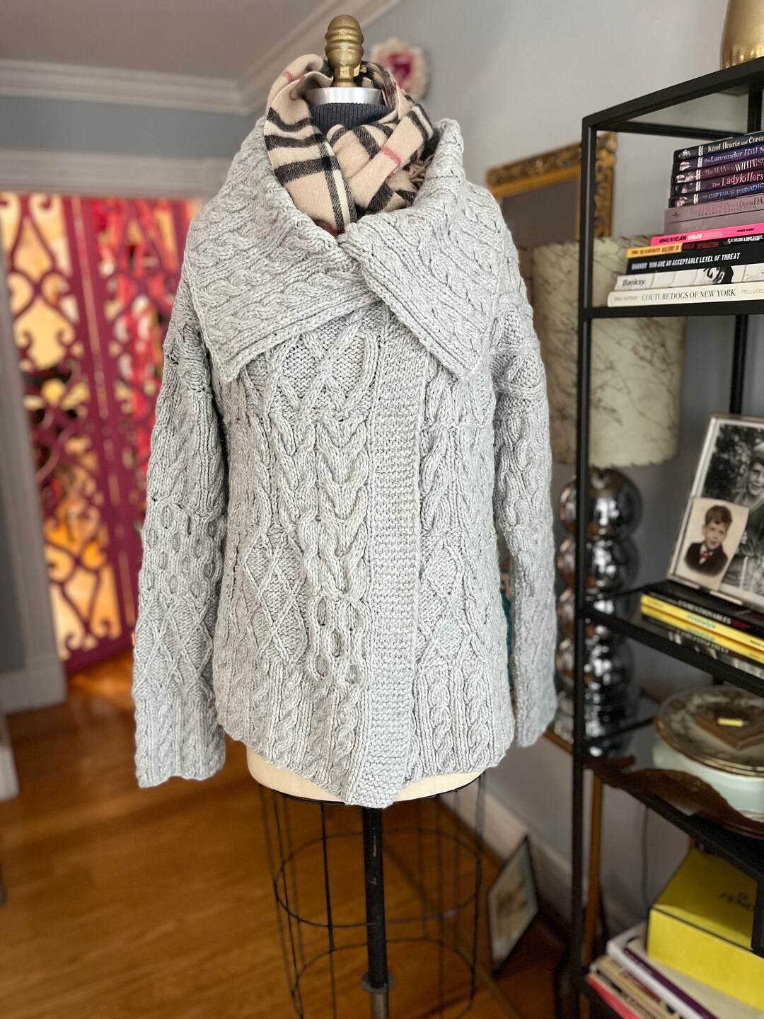 Hand Knit Cable Sweater Jacket: Grey Wool Cardigan - Etsy