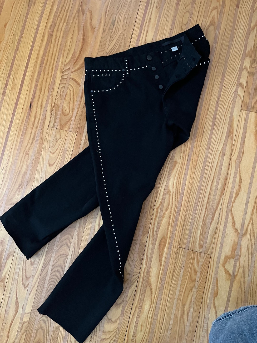 Studded Jeans, Upcycled Jeans, Black Stretch Jeans, Silver Stud Jeans ...