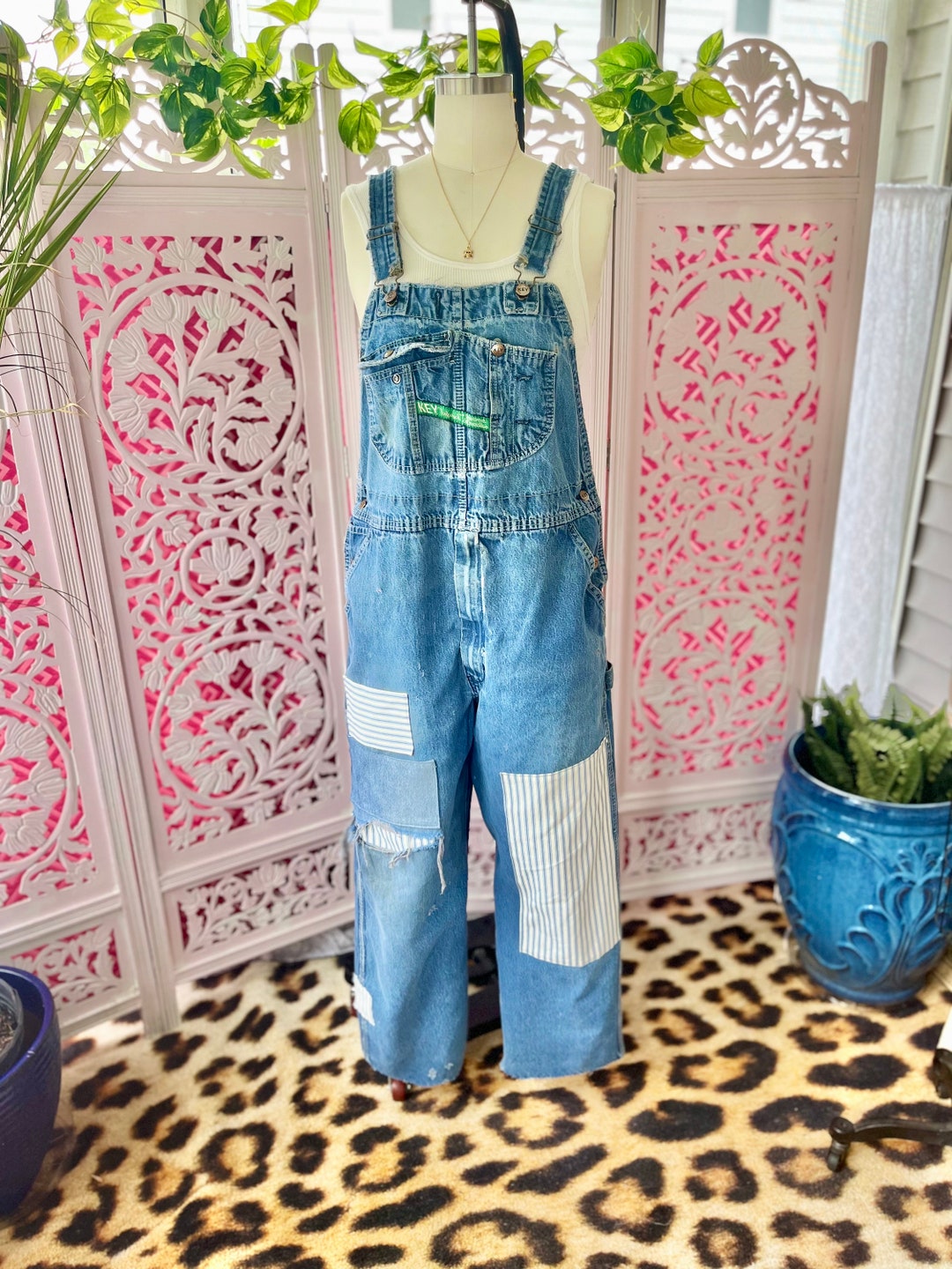 VINTAGE PATCHED OVERALLS, Faded Denim Overalls, Key Brand Overalls ...