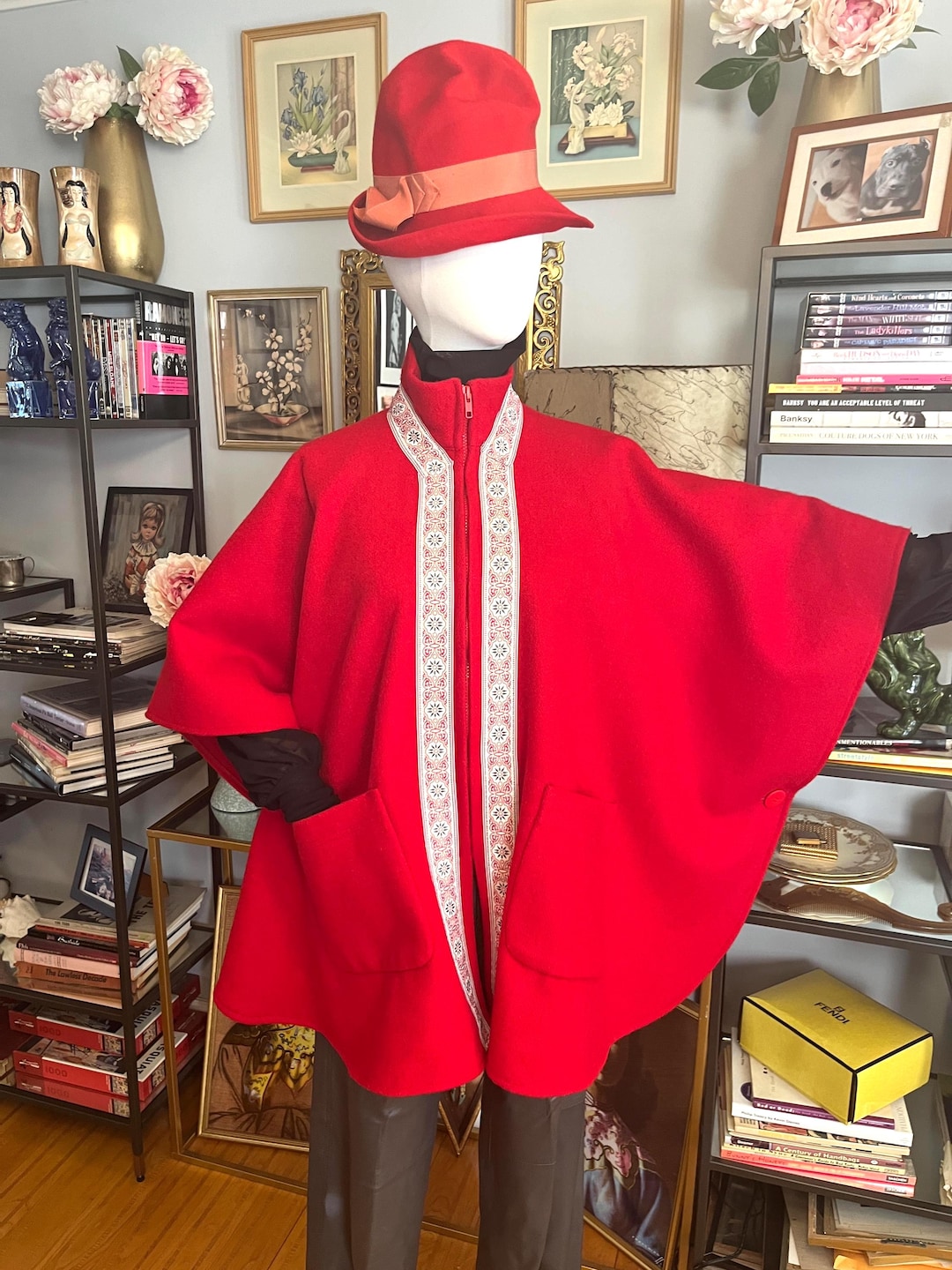Vintage Red Wool Cape: USA Made Cape With Trim Added - Etsy