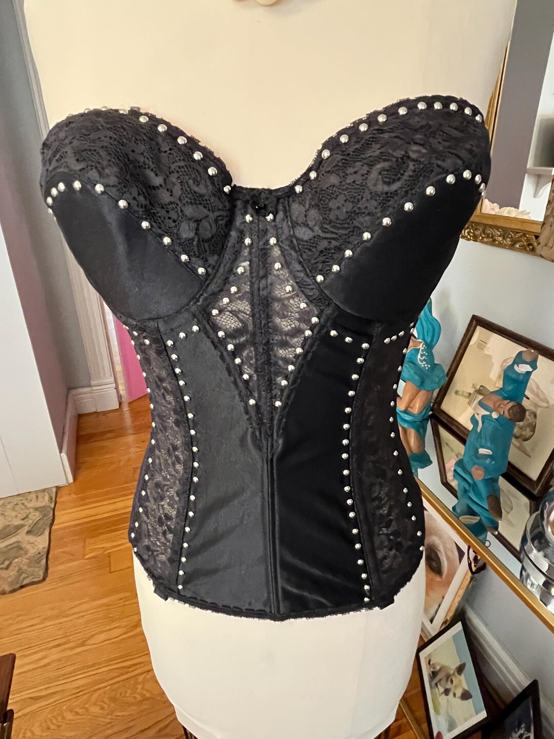Studded Bustier, 36C Studded Corset, Lace Corset, Studded Lace Corset ...