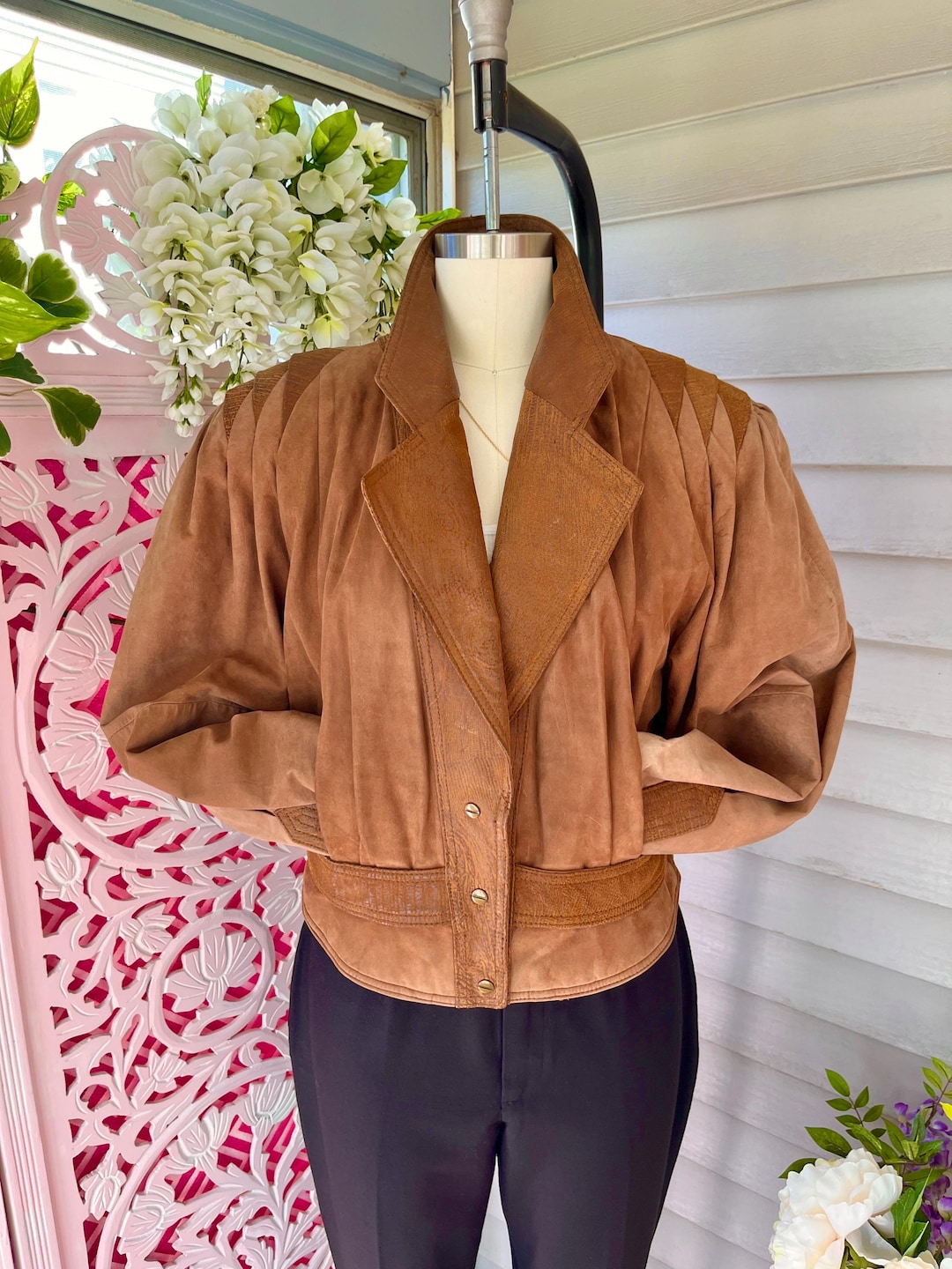80s Leather Jacket, Vintage Tan Leather Jacket, Padded Shoulder, Mix ...