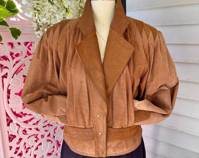 80s Leather Jacket, Vintage Tan Leather Jacket, Padded Shoulder, Mix ...