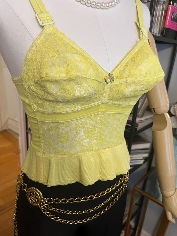 Upcycled 50s long line bra, yellow hand dyed bra top,… - Gem