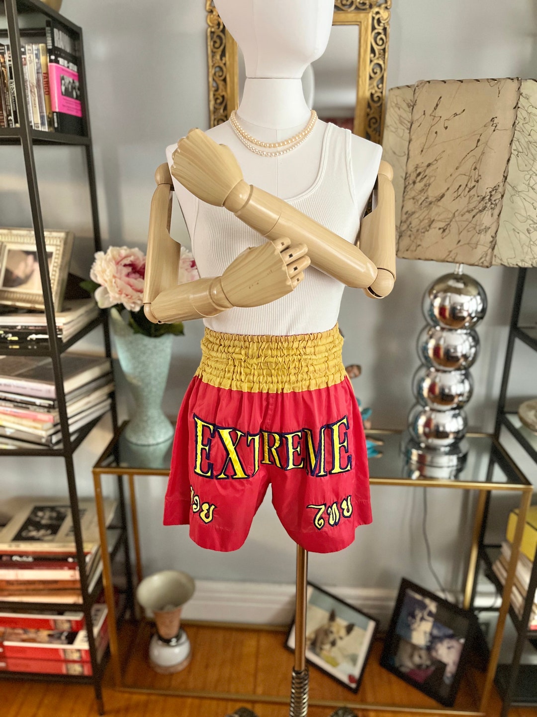 VINTAGE BOXING SHORTS, Red Gold Boxing Shorts, Unisex Boxing Shorts ...